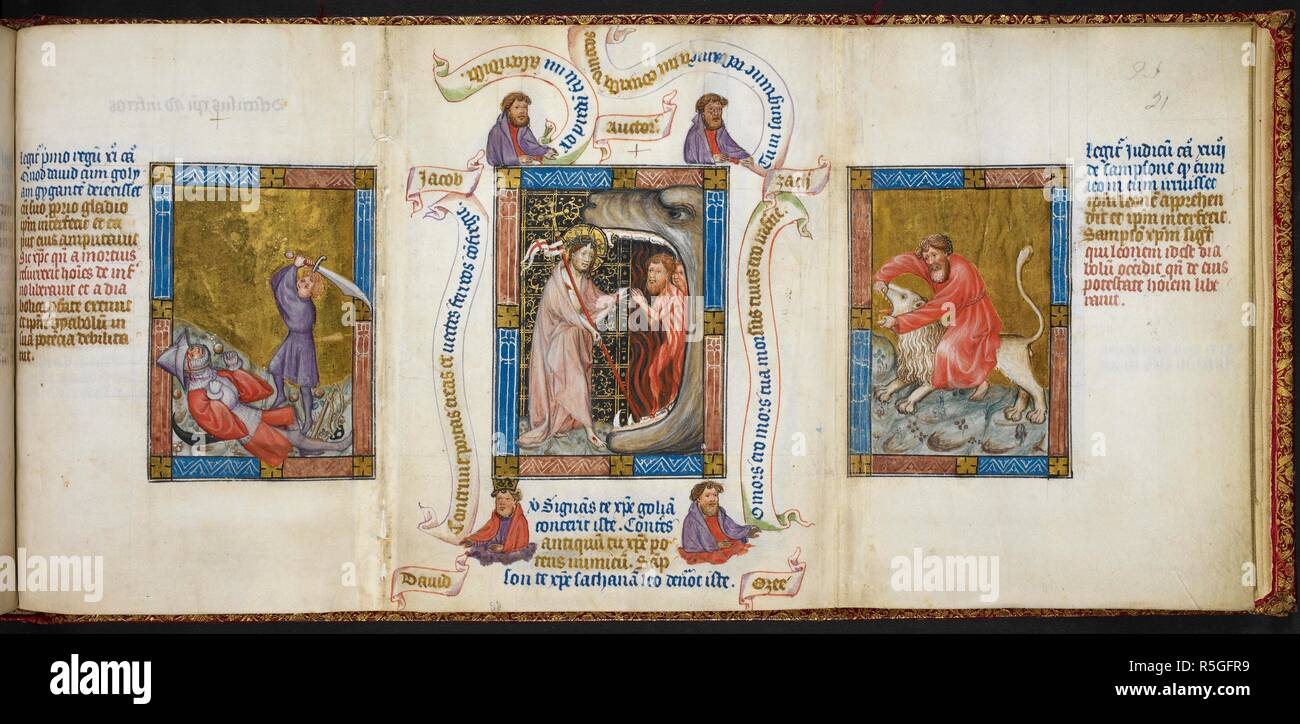 David beheading Goliath with a sword; Christ's descent into Limbo (the ...