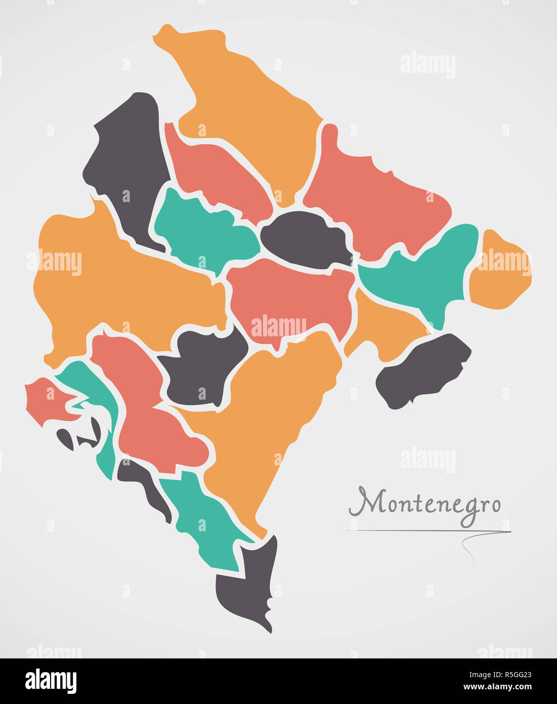 Montenegro Map with states and modern round shapes Stock Photo - Alamy