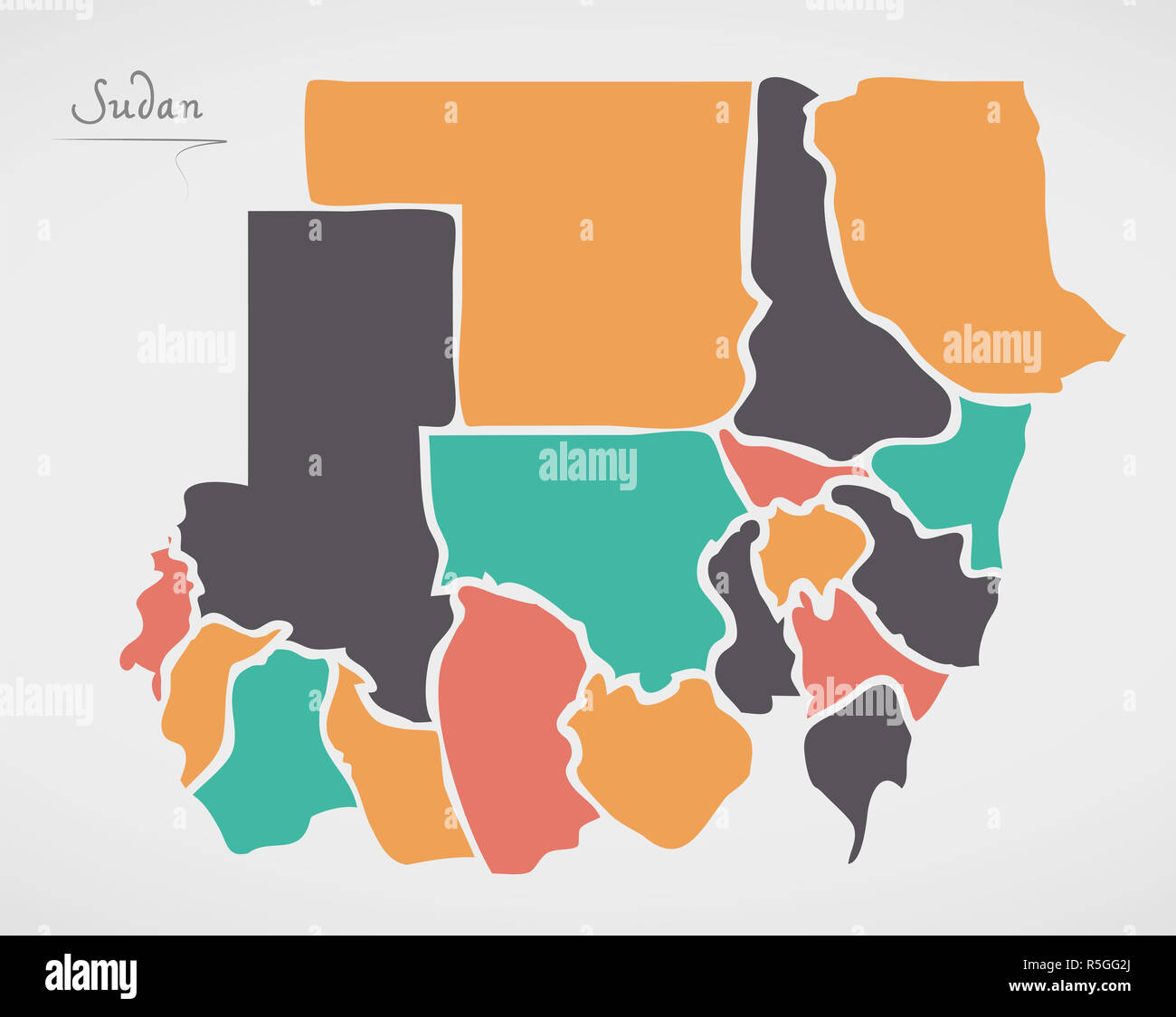 Sudan Map with states and modern round shapes Stock Photo - Alamy