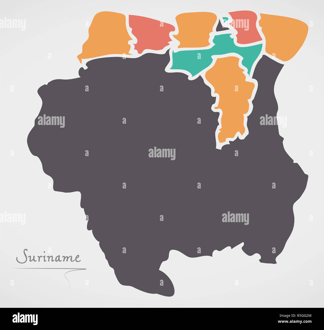 Suriname Map with states and modern round shapes Stock Photo - Alamy