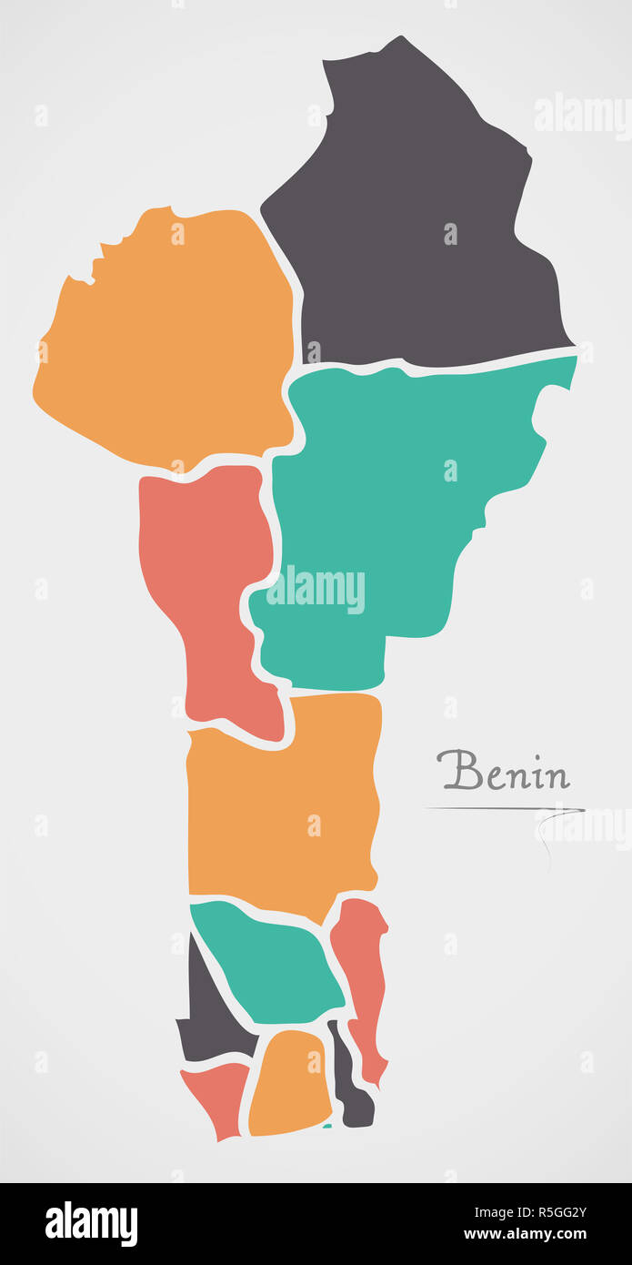 Benin Map with states and modern round shapes Stock Photo - Alamy