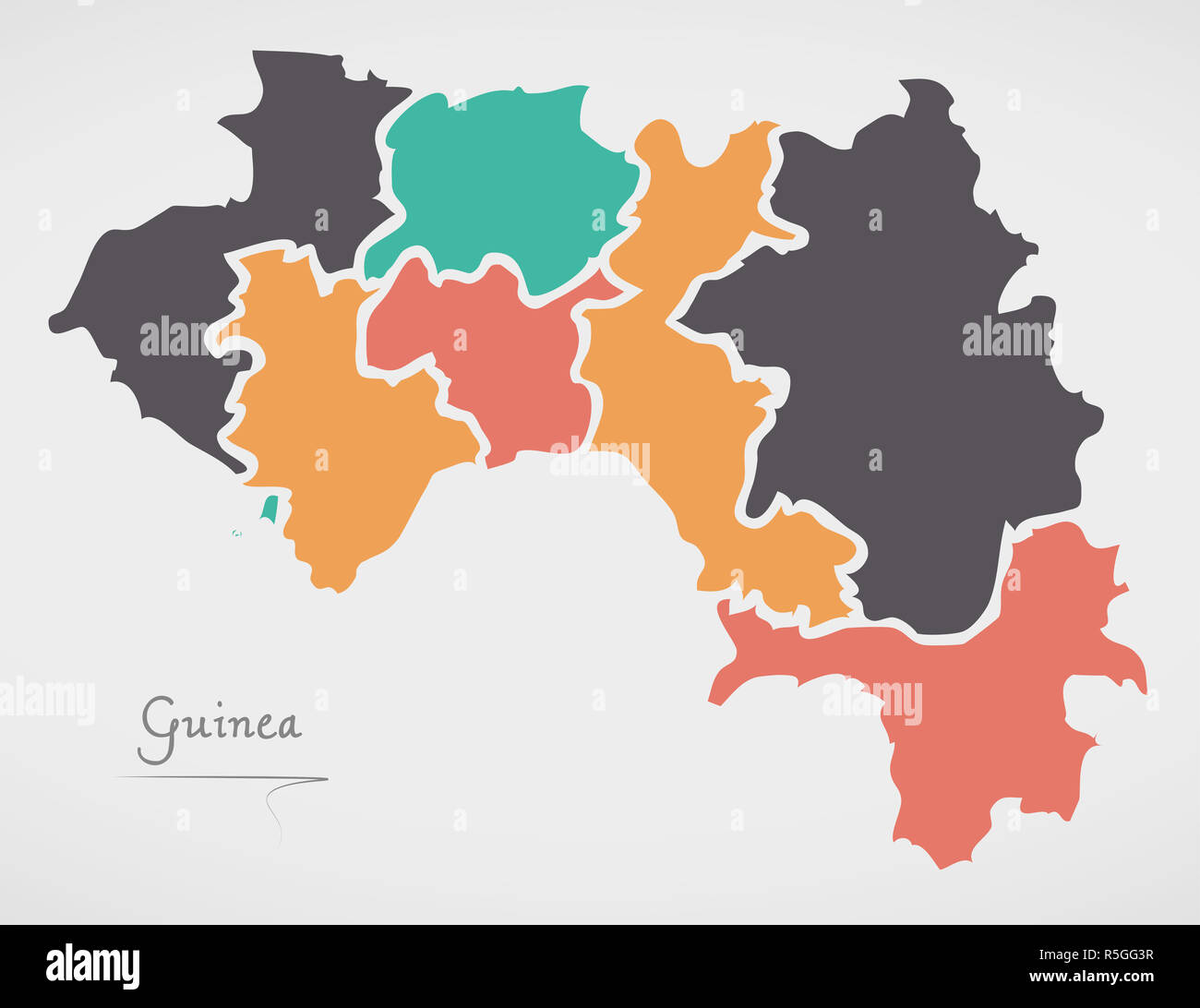 Guinea Map with states and modern round shapes Stock Photo - Alamy
