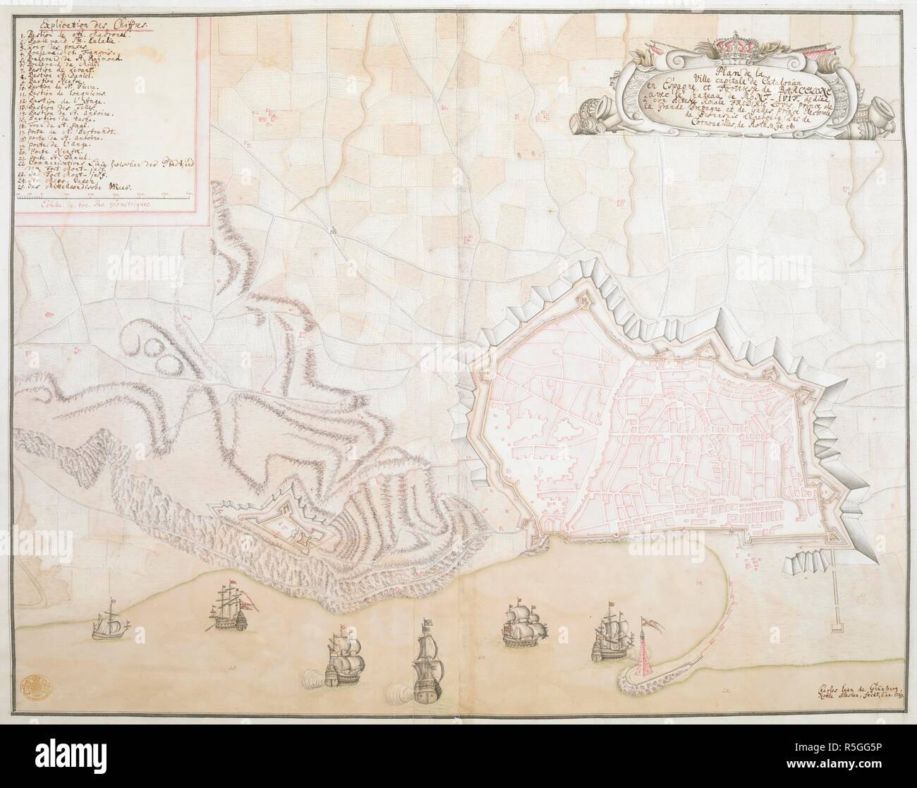 A coloured map of the city and fortress of Barcelona. 1729. Source ...