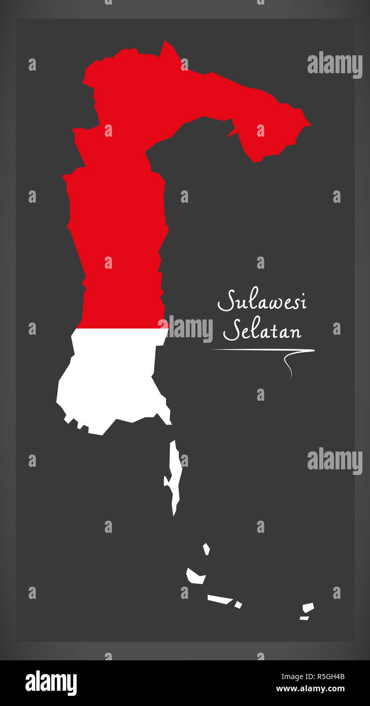 Sulawesi Selatan Indonesia map with Indonesian national flag ...