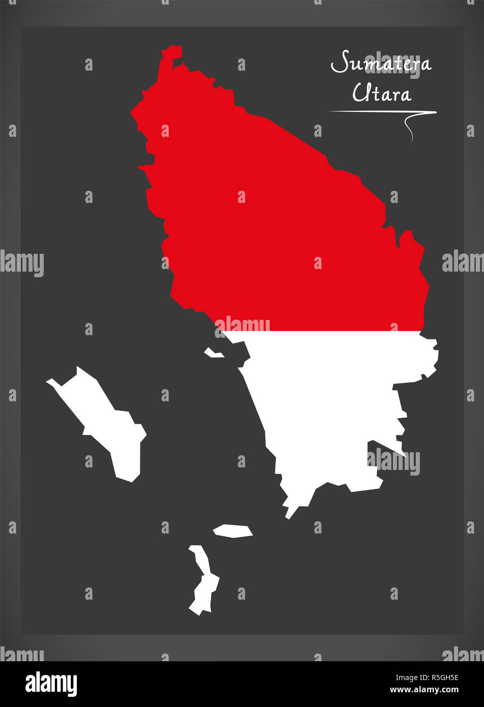 Sumatera Utara Indonesia map with Indonesian national flag illustration ...