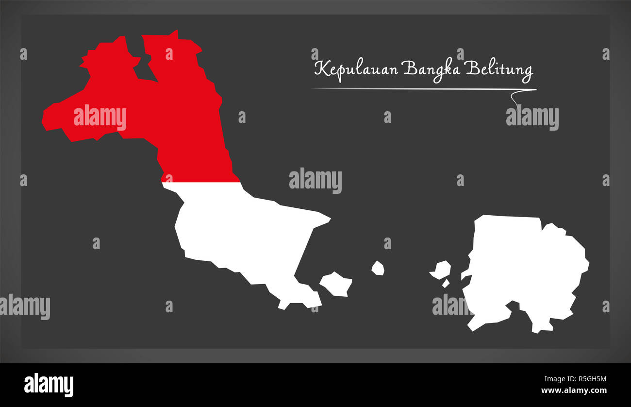 Kepulauan Bangka Belitung Indonesia map with Indonesian national flag ...
