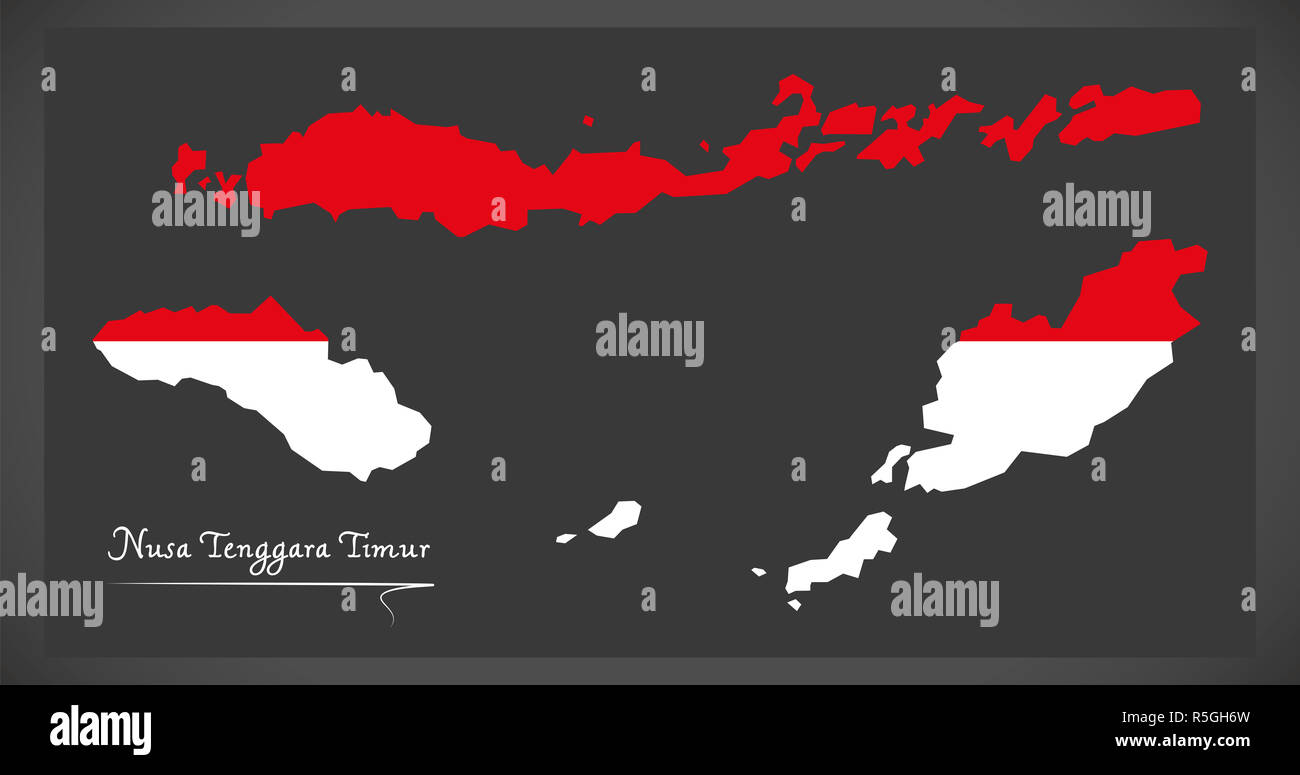 Nusa Tenggara Timur Indonesia map with Indonesian national flag ...