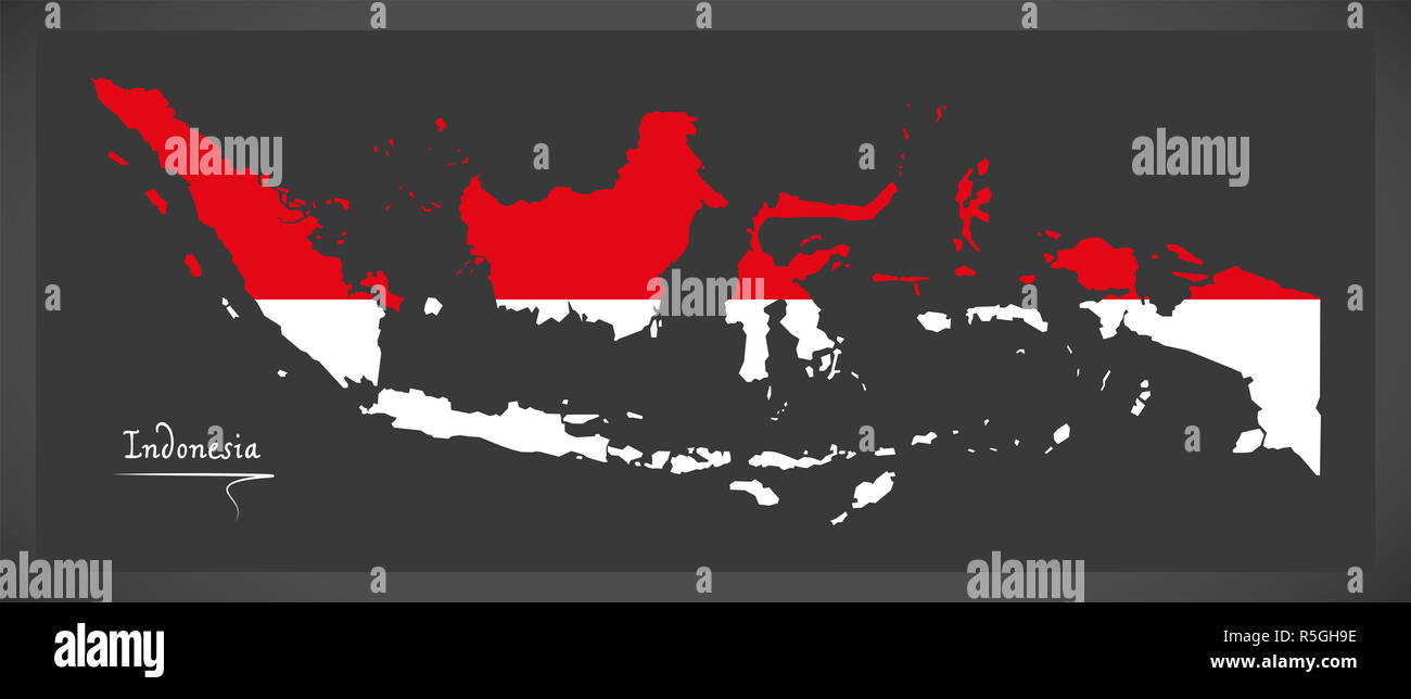 Indonesia map with Indonesian national flag illustration Stock Photo ...