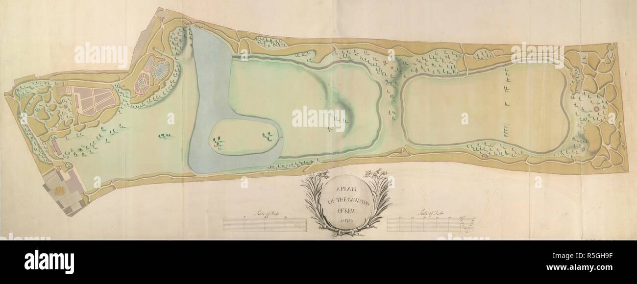 A plan of the gardens at Kew. A colored plan of the gardens at Kew ...