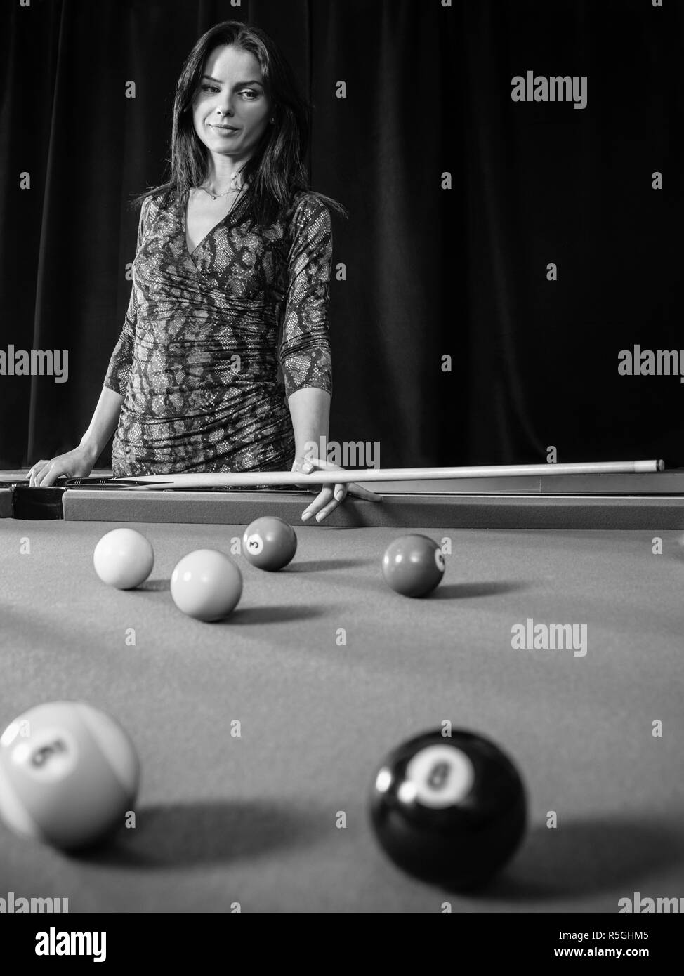 Female pool player Black and White Stock Photos & Images - Alamy
