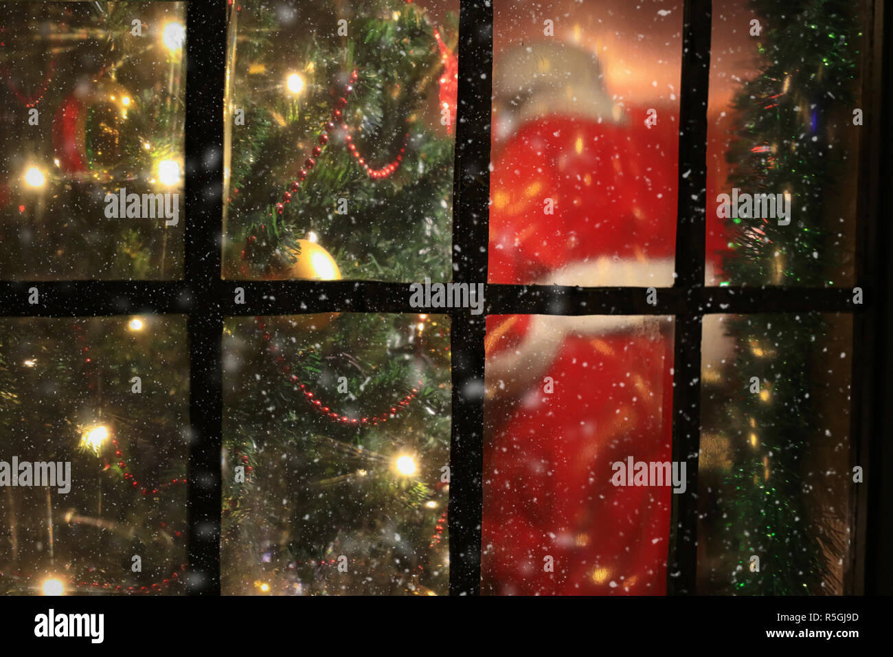 santa claus from the window with the snow Stock Photo - Alamy