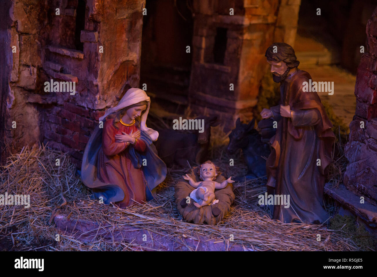 horizontal image with Christmas subject, of nativity scene with detail ...