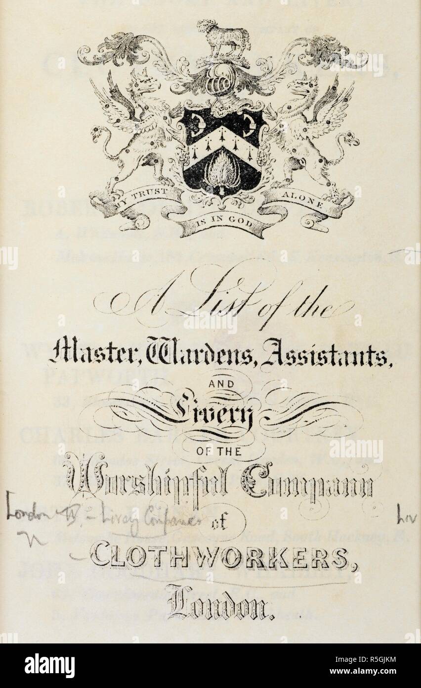 Title Page with Crest and Motto of the Worshipful Company of ...