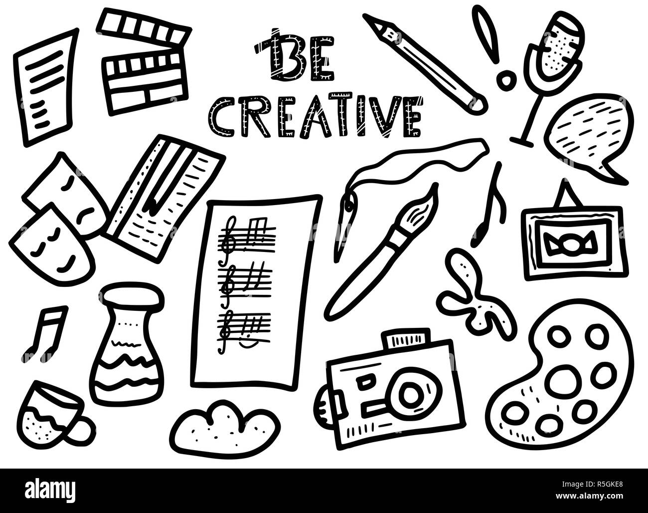 Be creative doodle objects. Lettering with art symbols. Hand drawn art ...