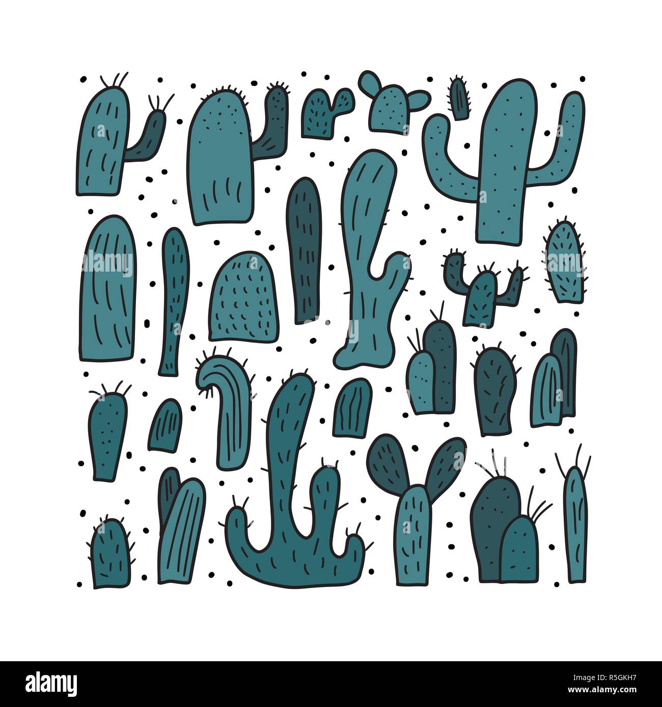Vector cactus design set. Square composition in doodle style Stock ...