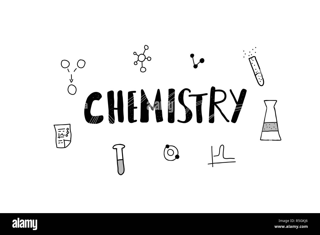 Chemistry handwritten lettering with objects in doodle style. Science ...