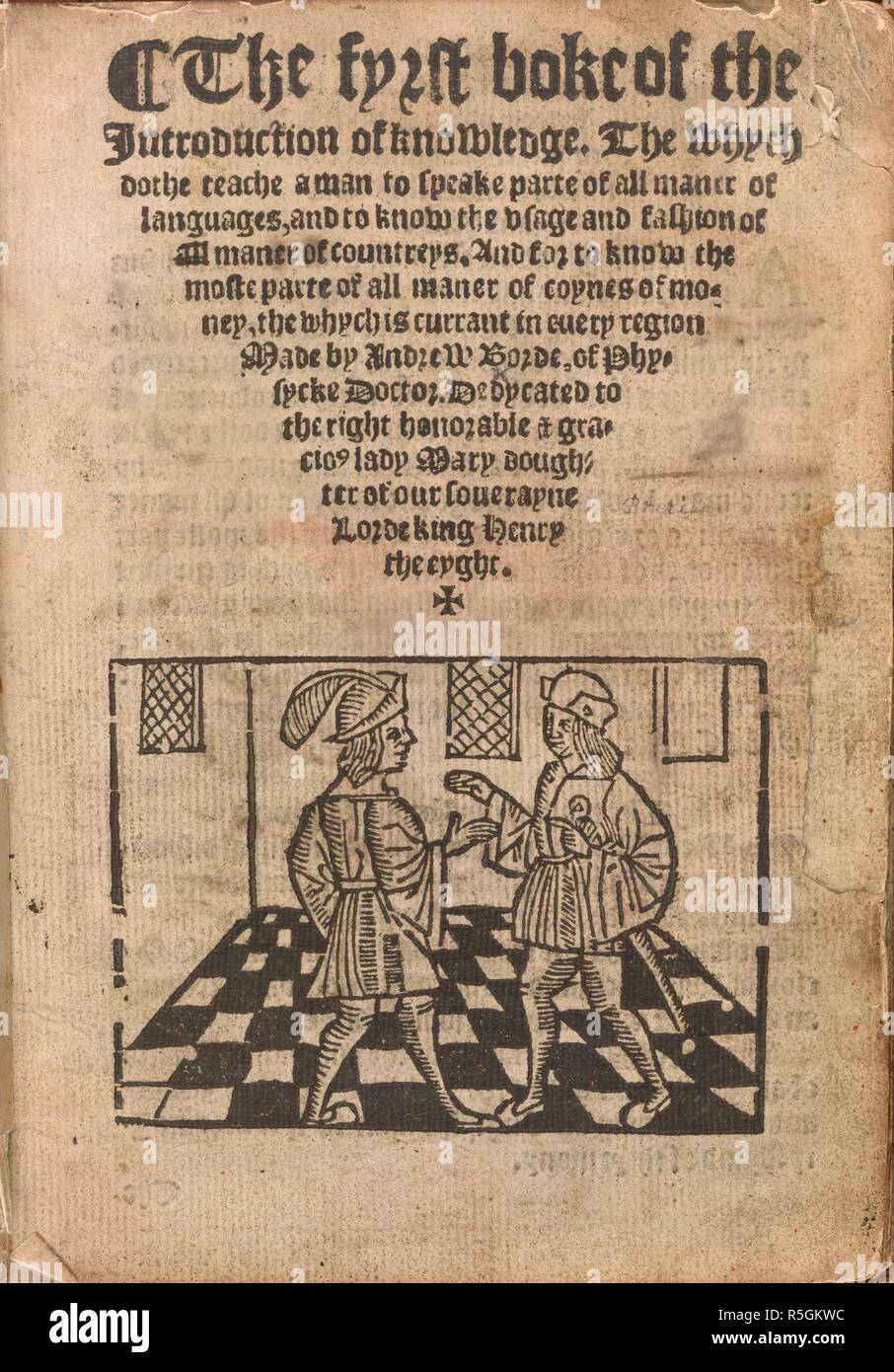 Two men in discussion. The fyrst boke of the Introduction of knowledge ...