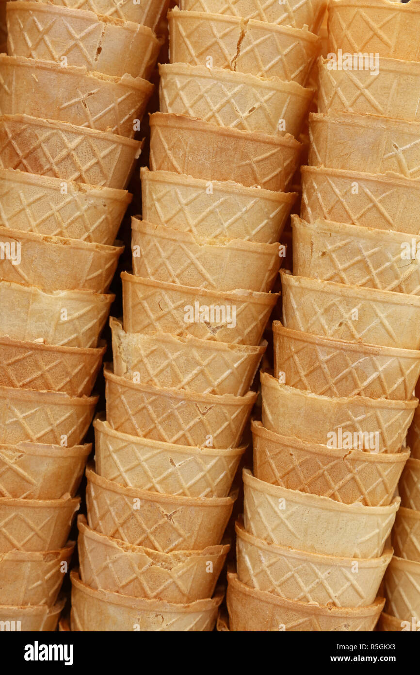 Wafer ice cream cone cornet cups close up Stock Photo - Alamy