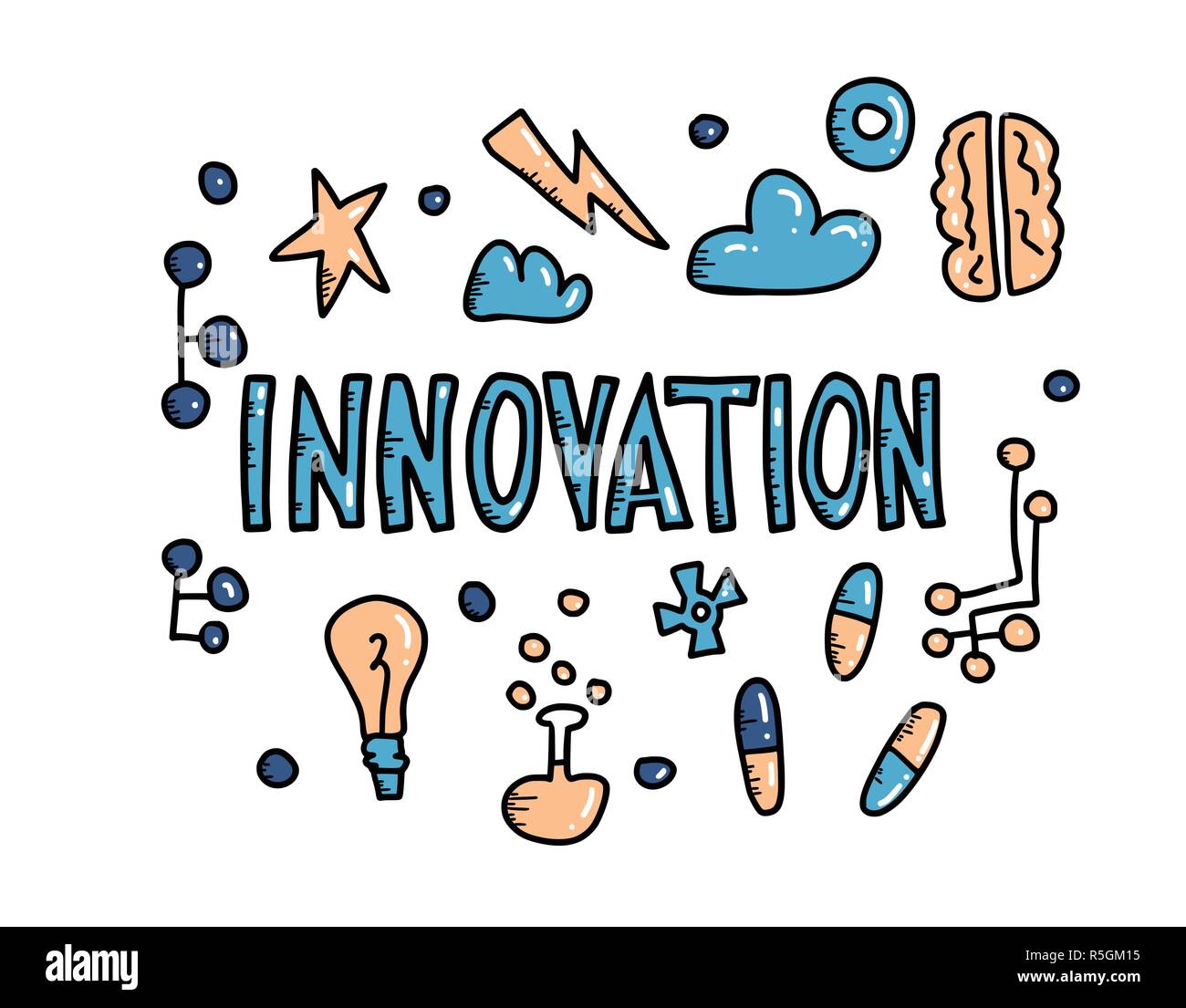 Innovation concept in doodle style. Vector symbols and lettering ...