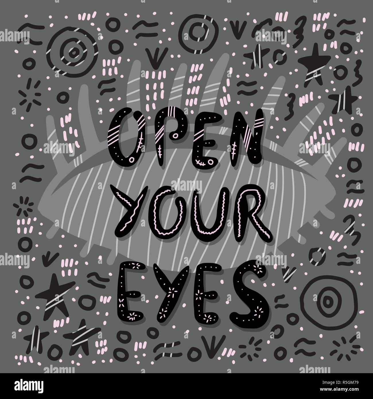 Open your eyes handwritten lettering with decoration. Poster vector ...