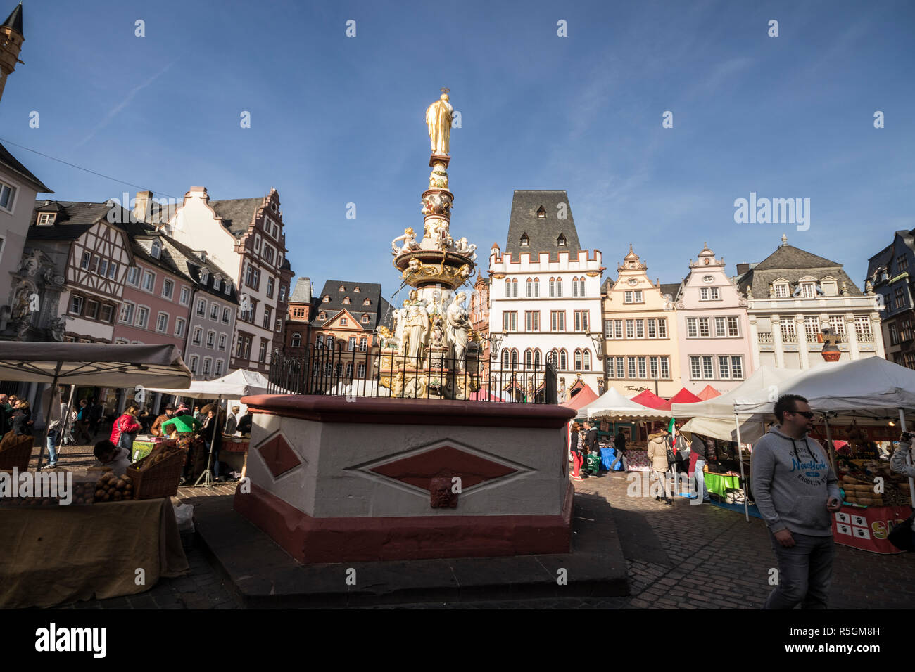 Trier, Germany. The Petrusbrunnen (Saint Peter fountain), a landmark ...