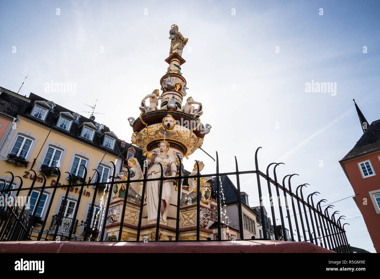 Trier, Germany. The Petrusbrunnen (Saint Peter fountain), a landmark ...