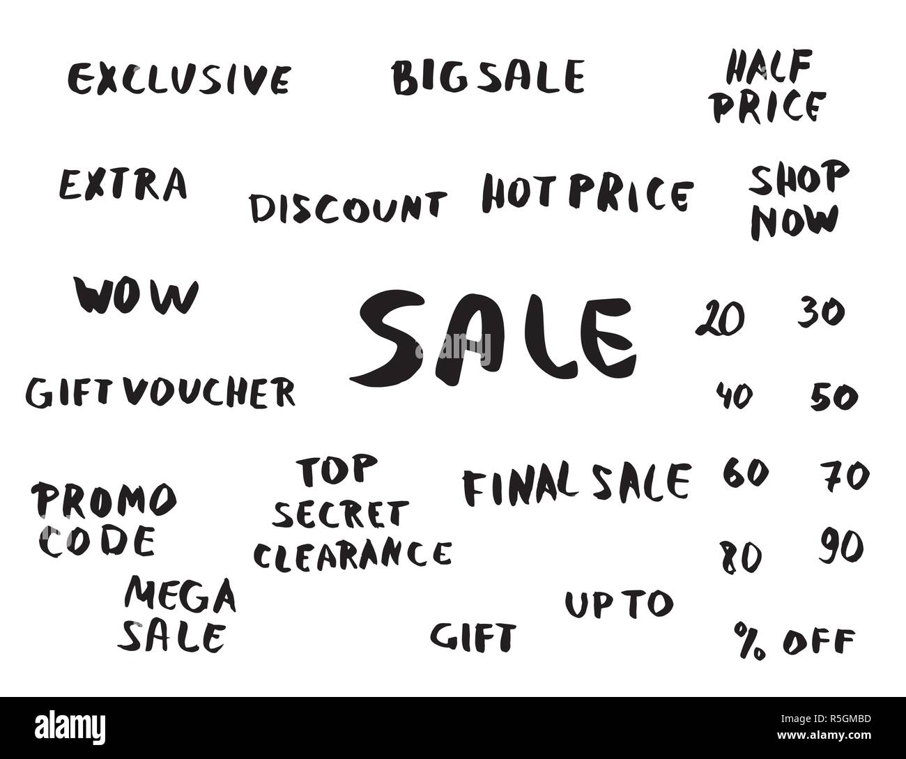 Set of sale quotes. Hand brush lettering collection. Vector promotion ...