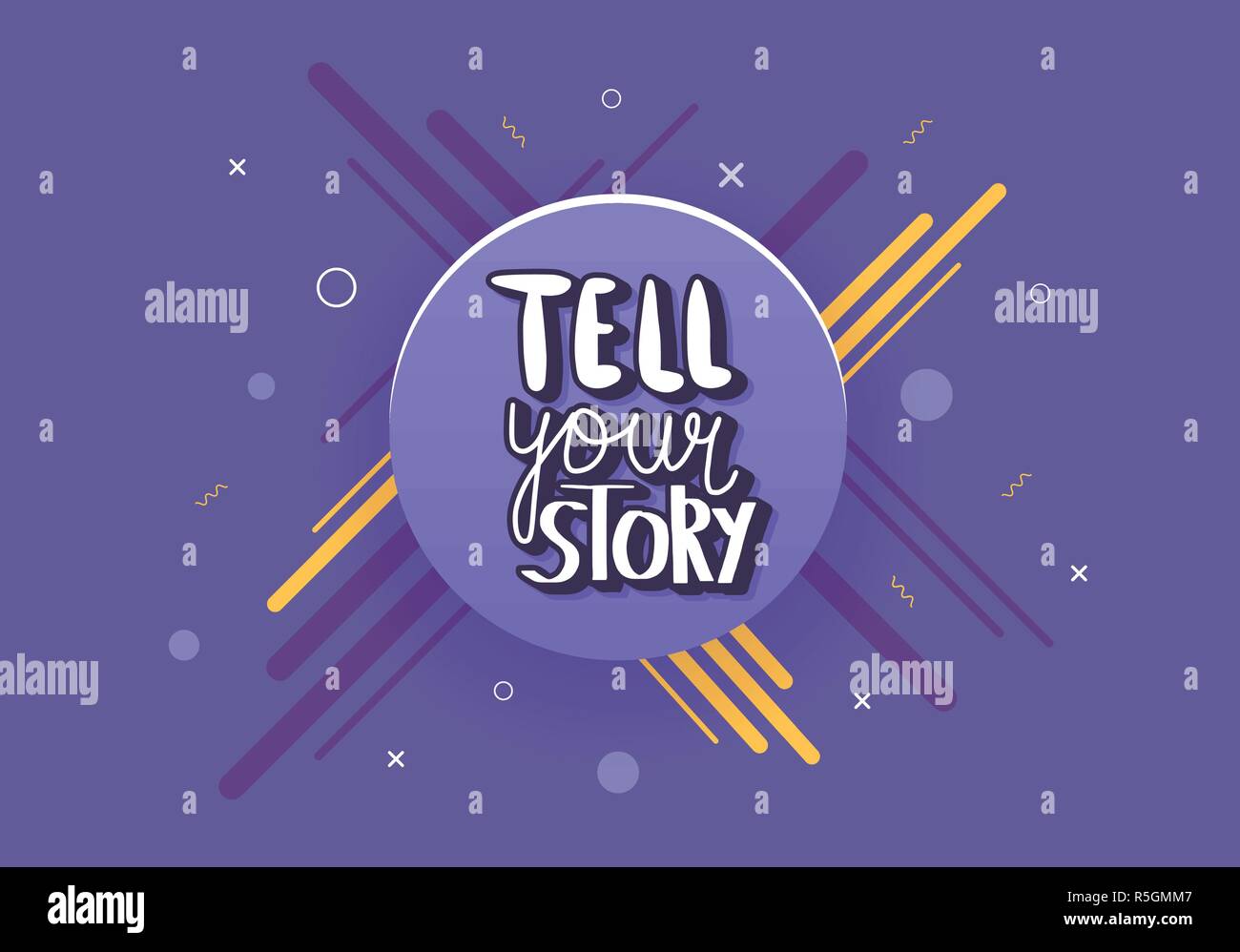 Tell your story handwritten lettering with decoration. Poster vector ...