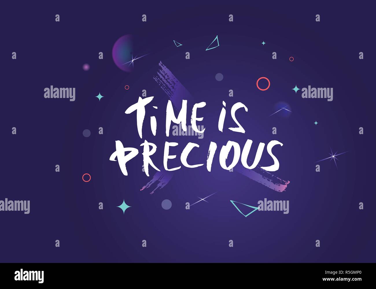 Time is precious vector quote. Handwritten brush lettering on shiny ...