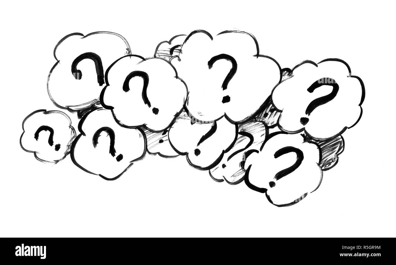 Black Ink Grunge Hand Drawing of Speech Bubbles With Question Marks ...