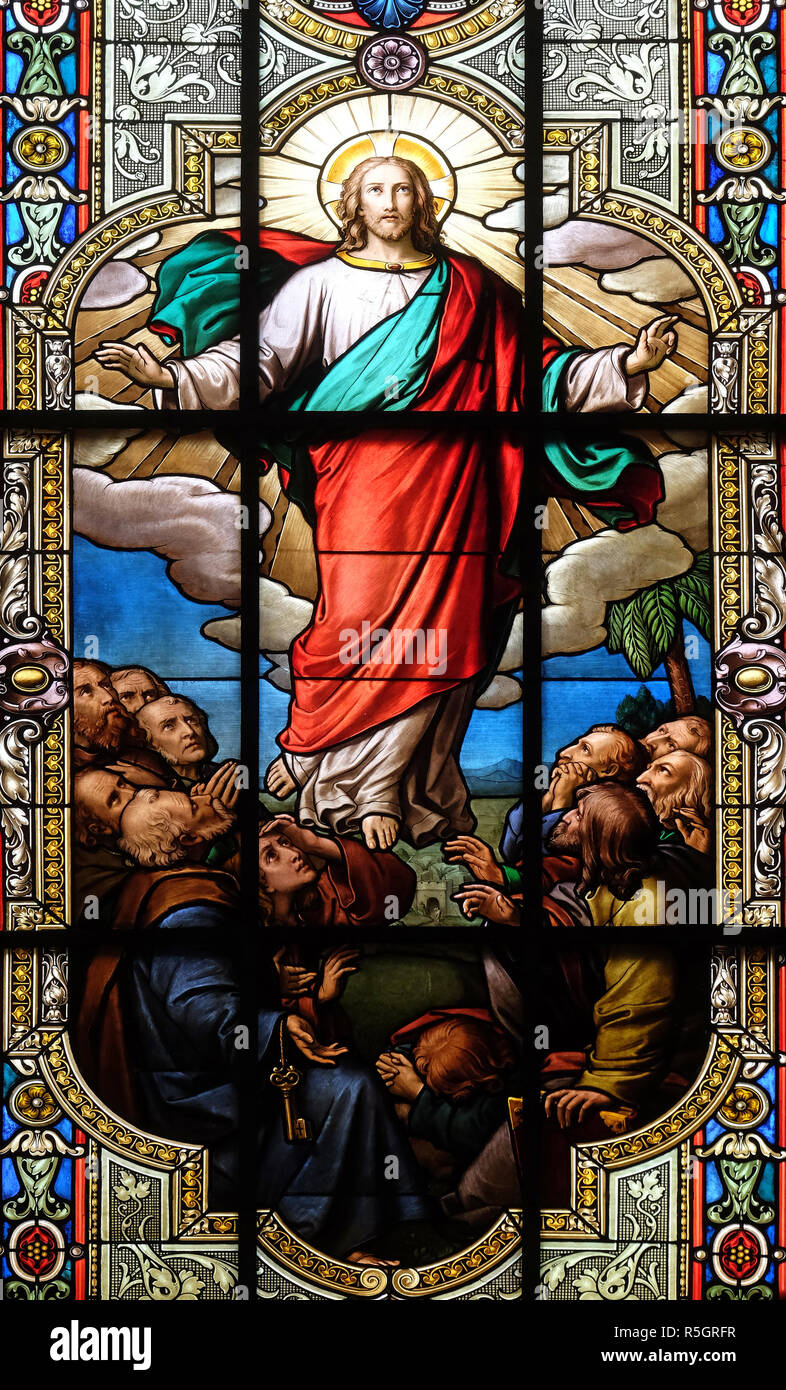 Ascension of Christ, stained glass window in the Saint Nicholas ...