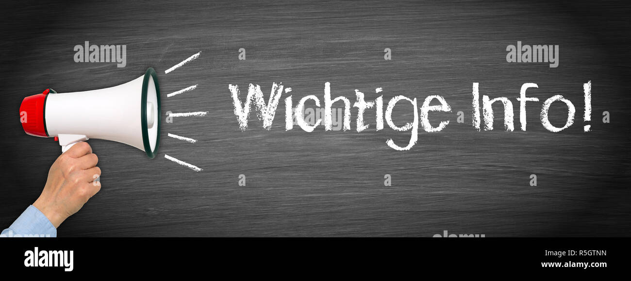 important info - hand with megaphone and text Stock Photo - Alamy