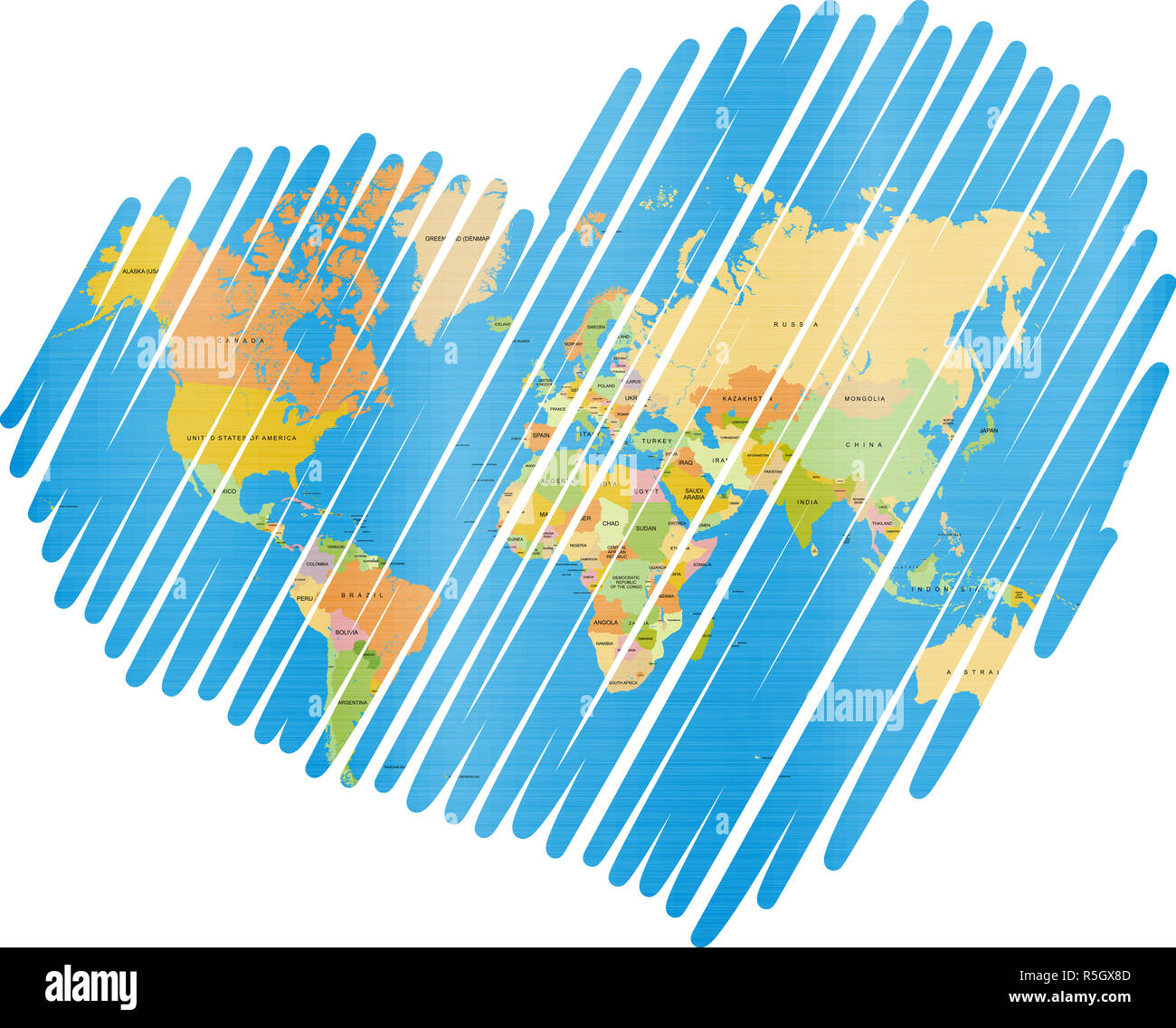 Lined Heart world map Stock Photo - Alamy