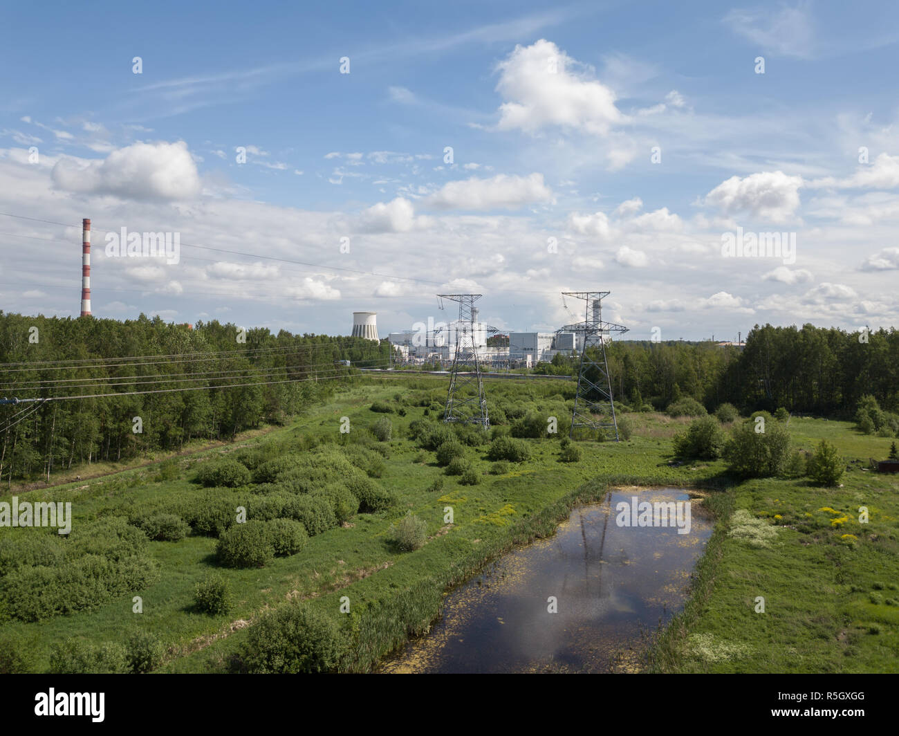 Aerial view of electricity wires pillar drone top view Stock Photo - Alamy