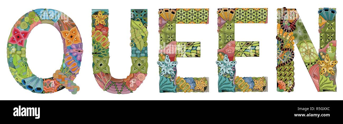 Hand-painted art design. Hand drawn illustration word QUEEN for t-shirt ...