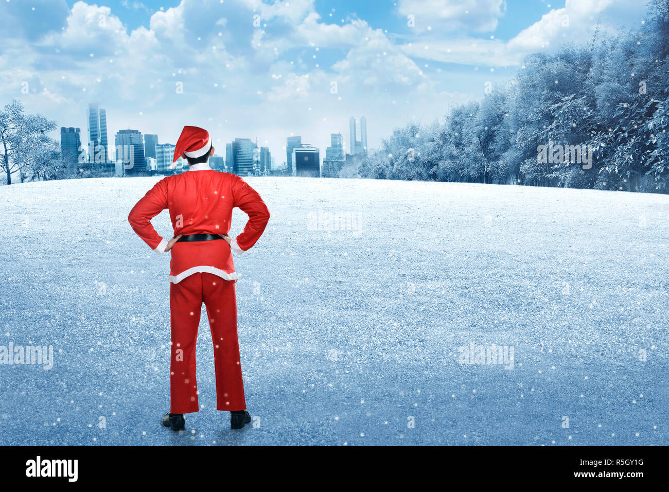Back view of young man wearing santa claus costume Stock Photo - Alamy
