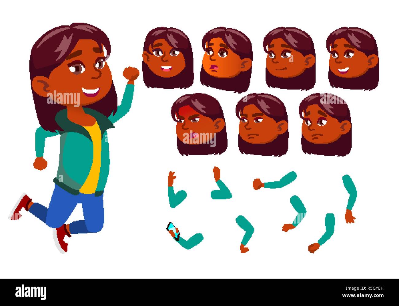 Girl, Child, Kid, Teen Vector. Indian, Hindu. Asian. Happy Childhood ...