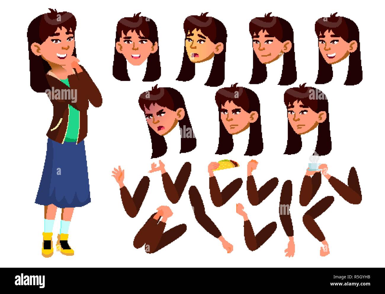Asian Teen Girl Vector. Teenager. Positive Person. Face. Children. Face ...