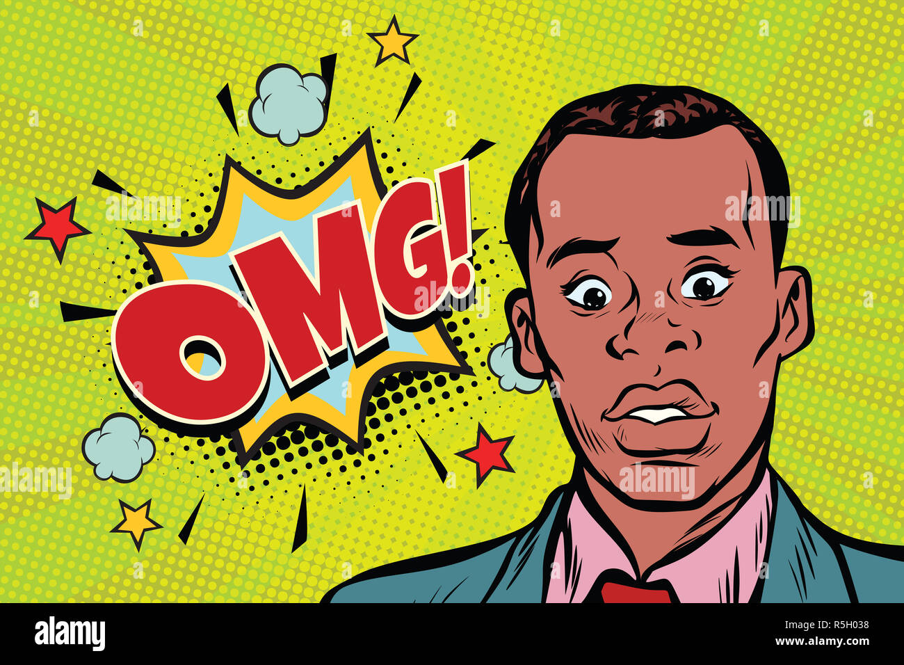 omg pop art African man surprise illustration Stock Photo - Alamy
