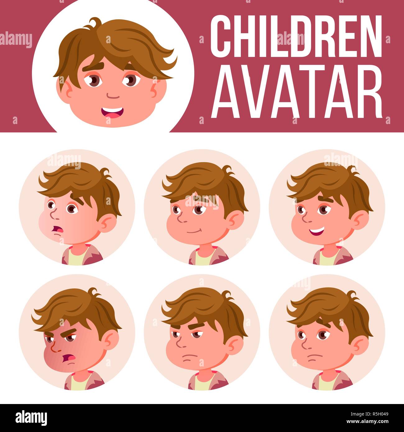 Boy Avatar Set Kid Vector. Kindergarten. Face Emotions. Cartoon, Comic ...
