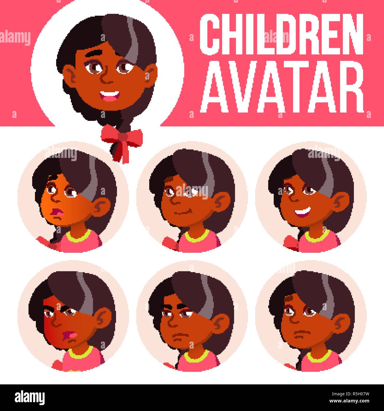 Girl Avatar Set Kid Vector. Kindergarten. Indian, Hindu. Asian. Face ...
