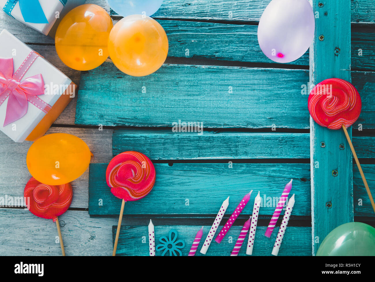 Birthday baloons and objects Stock Photo - Alamy