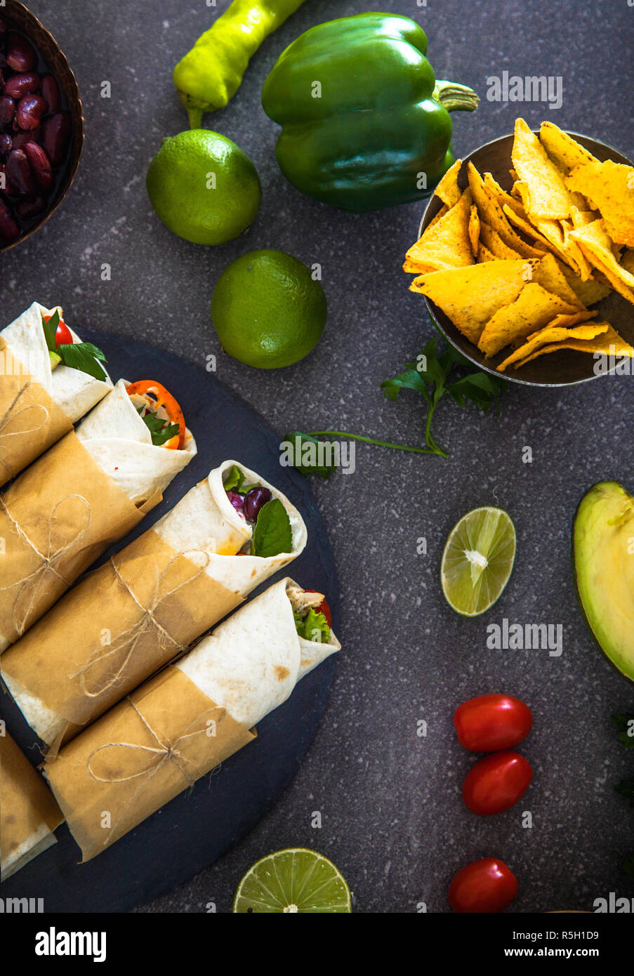 Tortilla wraps with vegetables Stock Photo - Alamy