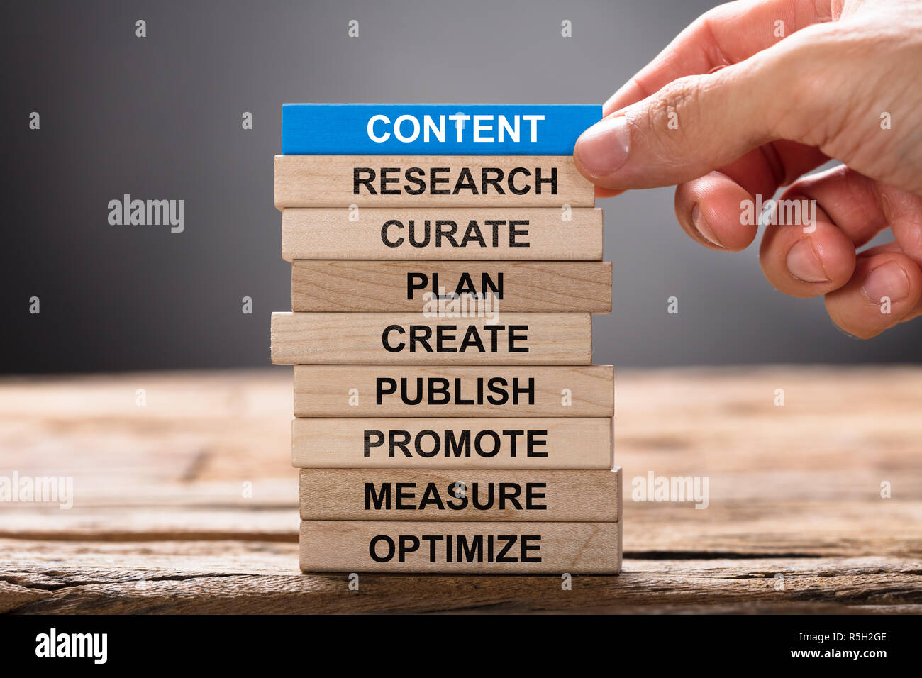 Hand Building Content Concept With Wooden Blocks Stock Photo - Alamy