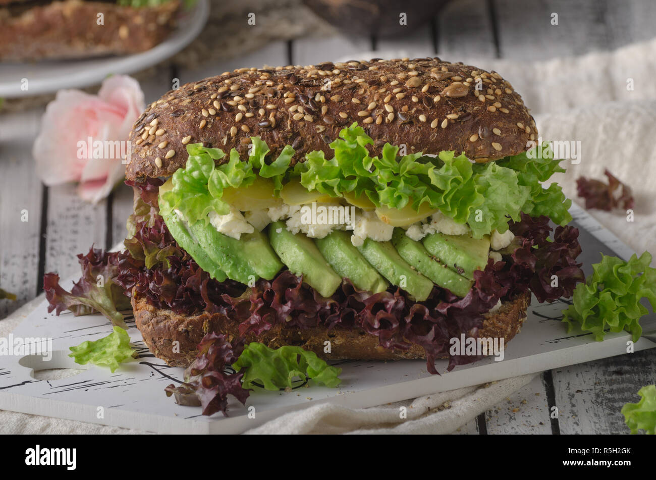 Homemade avocado lettuce sandwich, wholegrain bread, food photography ...