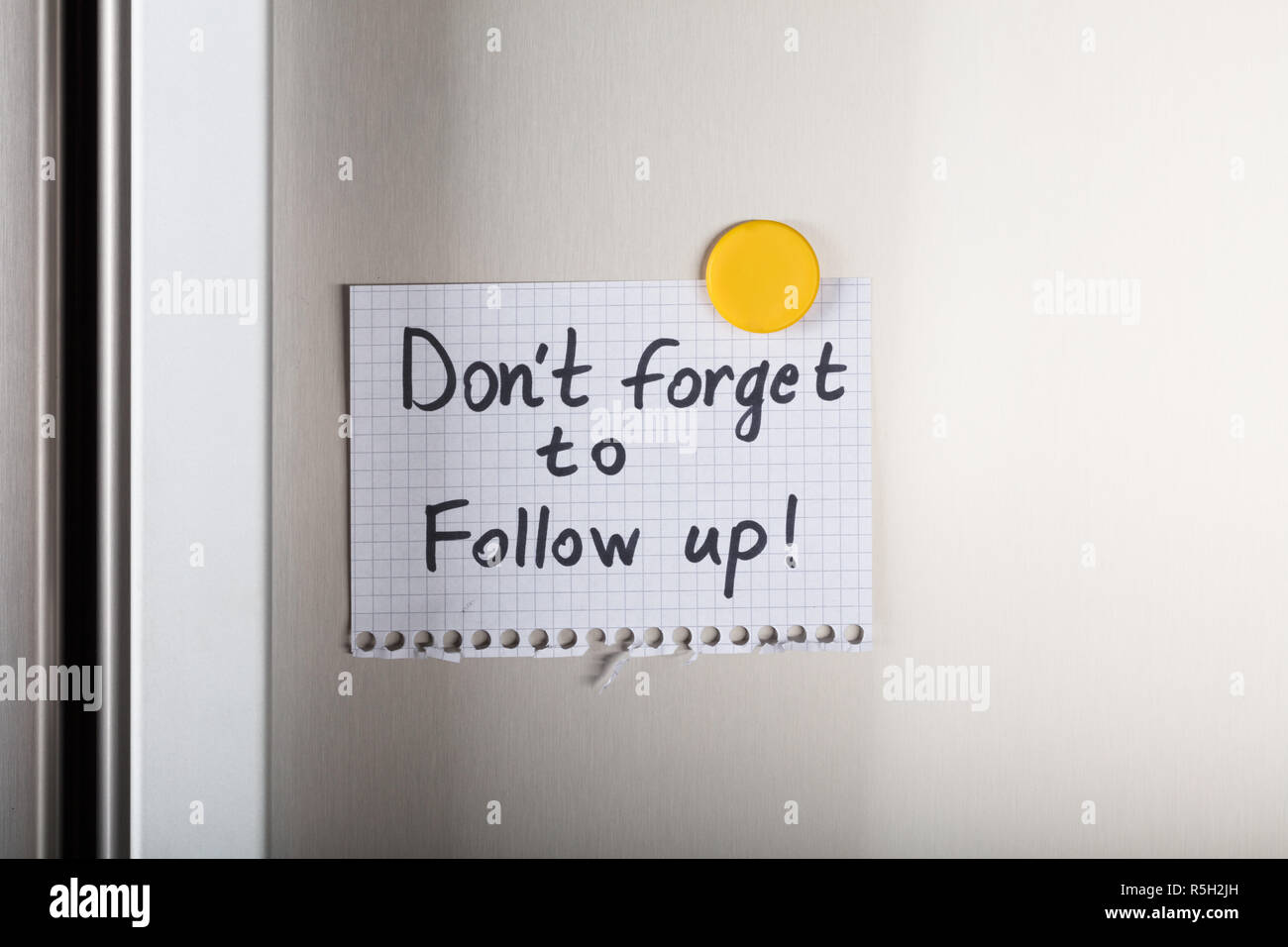 Don't Forget To Follow Up Note With Yellow Magnetic Thumbtack Stock ...