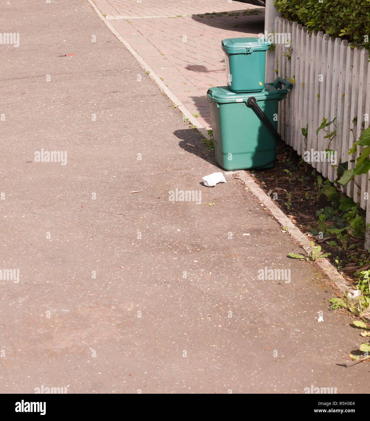 two green waste food recycling boxes on front path Stock Photo - Alamy