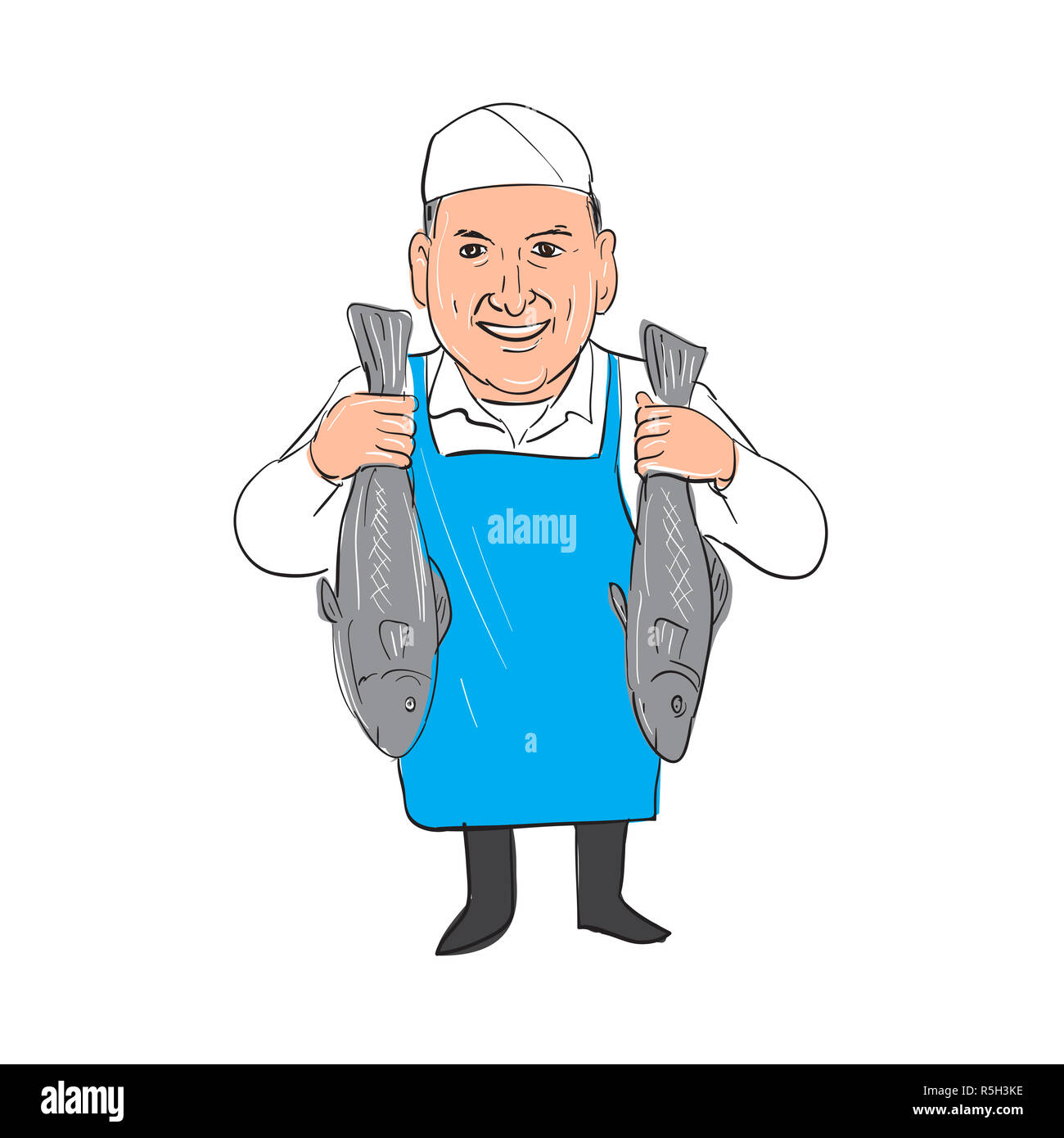 Fishmonger Holding Selling Fish Cartoon Stock Photo - Alamy