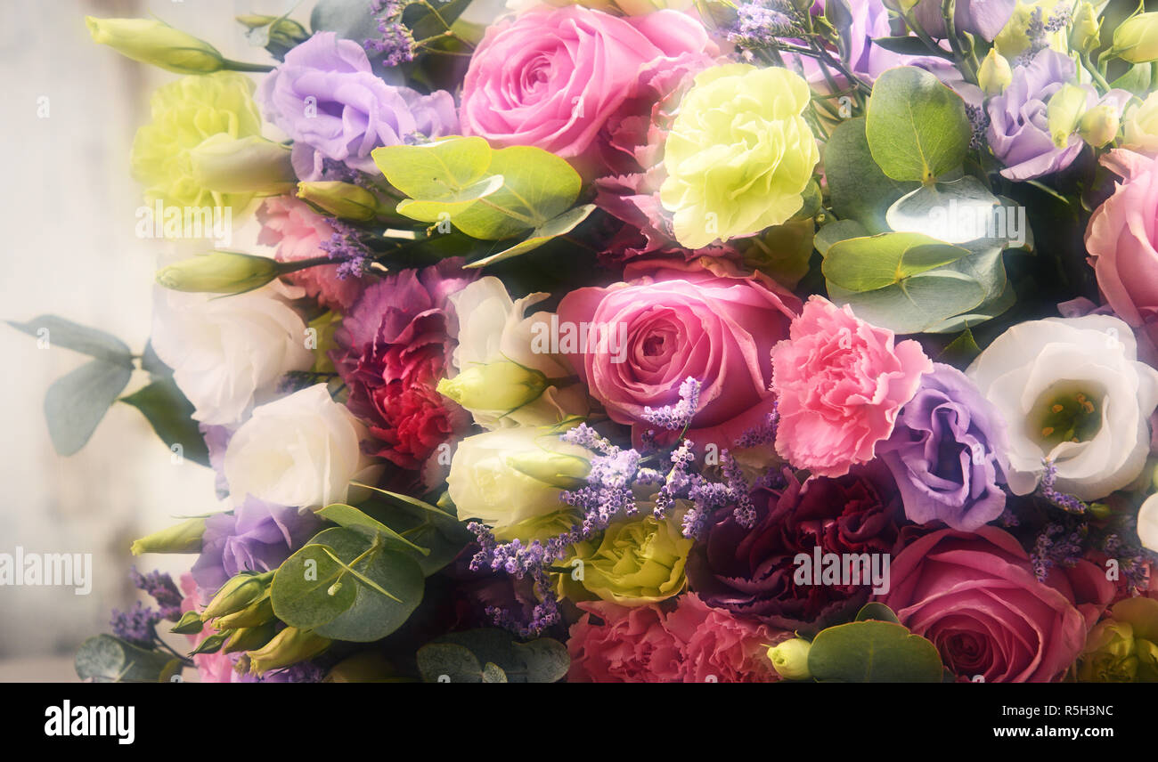 Composition with bouquet of flowers Stock Photo - Alamy