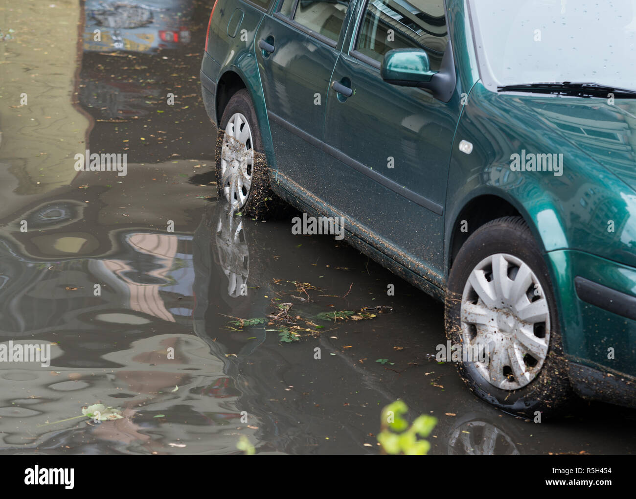 car in water after heavy rain and flood Stock Photo - Alamy